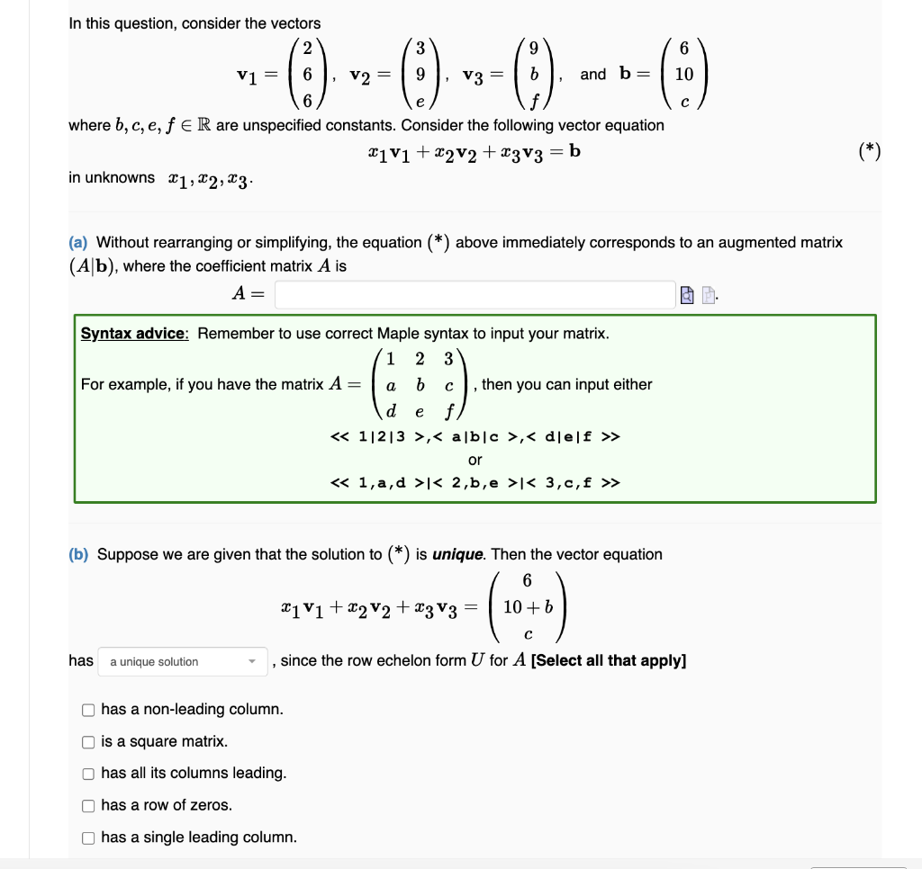 In this question, consider the vectors | Chegg.com