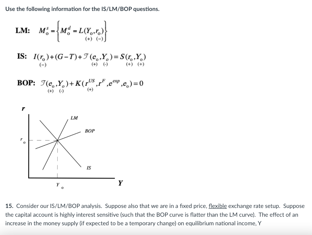 Solved Use the following information for the IS/LM/BOP | Chegg.com