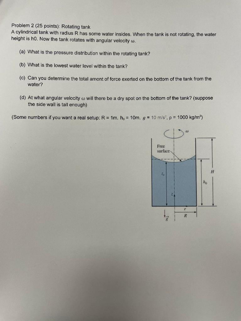 Solved Problem 2 (25 points): Rotating tank A cylindrical | Chegg.com