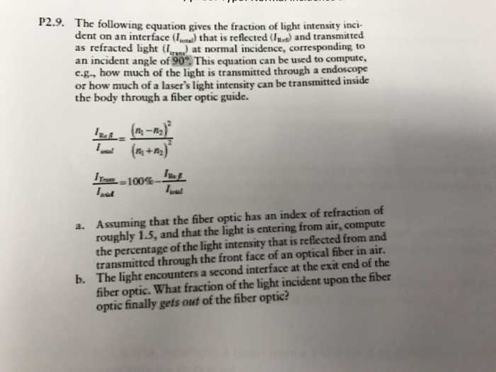 Solved The following equation gives the fraction of light | Chegg.com