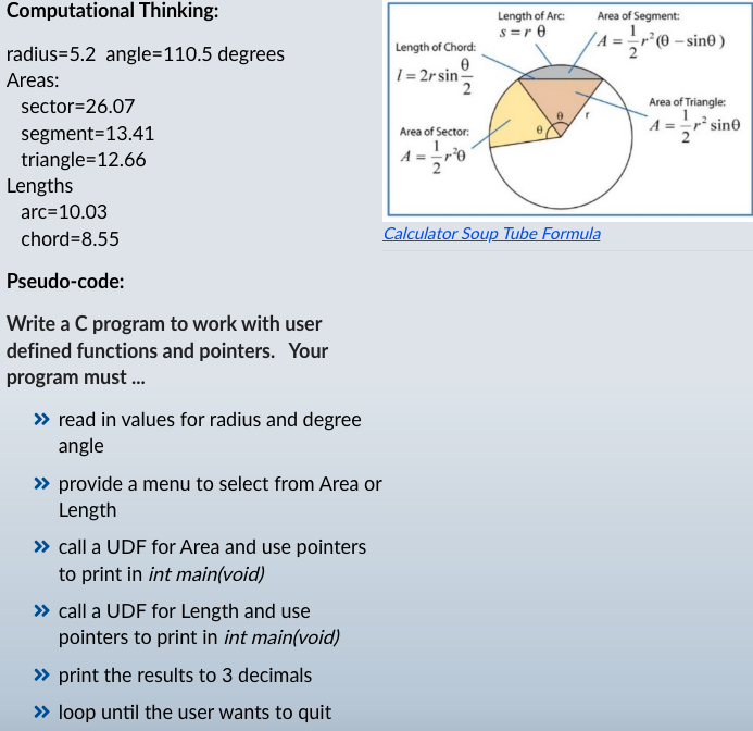 Solved Computational Thinking: radius =5.2 angle =110.5 | Chegg.com