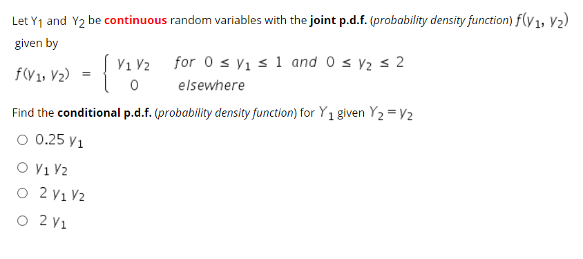 Solved Let Y1 And Y2 Be Continuous Random Variables With The 