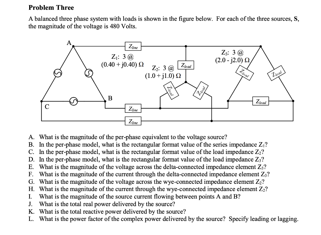 Solved A balanced three phase system with loads is shown in | Chegg.com