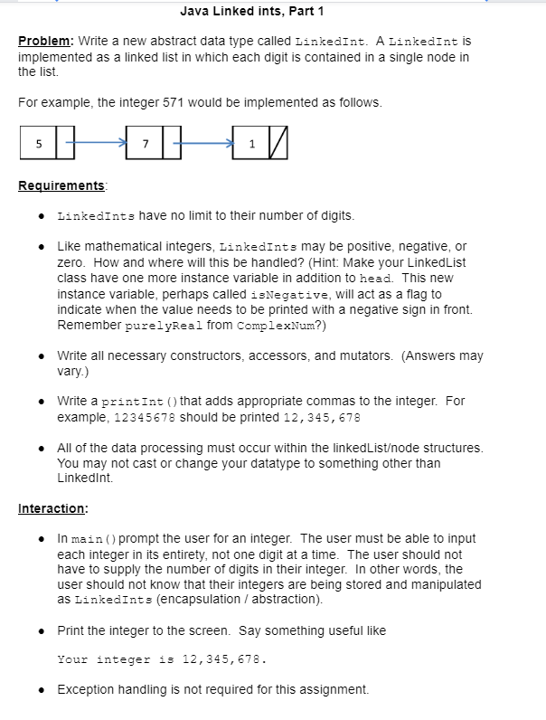 Solved Java Linked Ints Part 1 Problem Write A New 2161