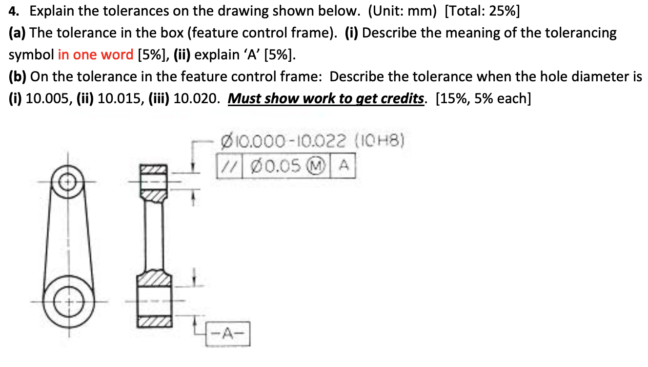 4. Explain the tolerances on the drawing shown below. | Chegg.com