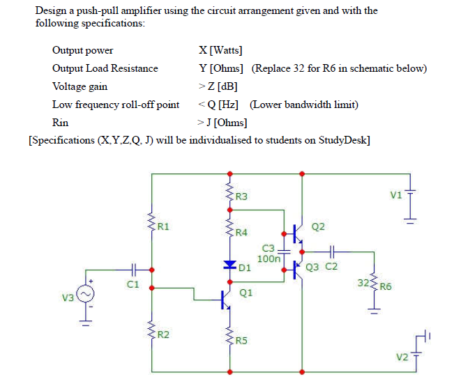 Push pull amplifier voltage gain