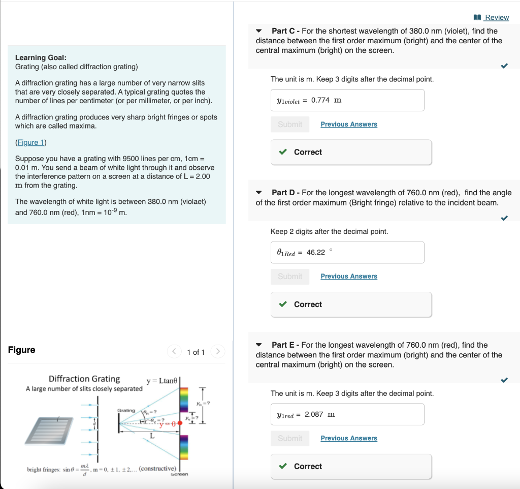 Solved A diffraction grating produces very sharp bright | Chegg.com