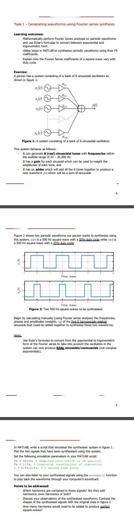 Solved Task 1 - Generating waveforms using Fourier series | Chegg.com