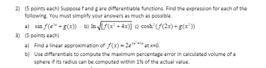 Solved 2) (5 points each) Suppose fand g are differentiable | Chegg.com