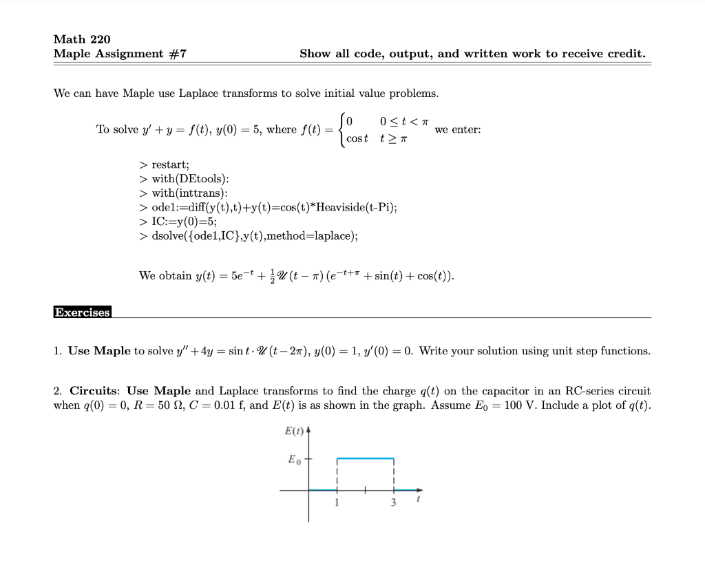 Solved I need help with this Maple Software assignment; the | Chegg.com