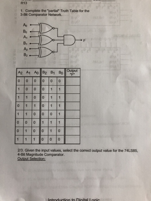 Solved R13 1. Complete the "partial Truth Table for the | Chegg.com