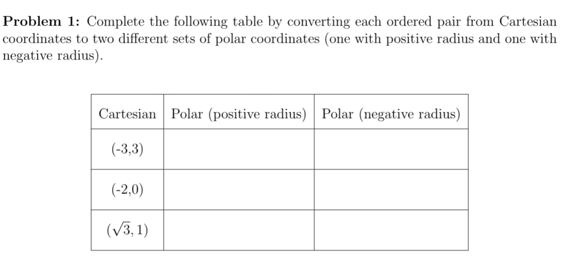 Solved Problem 1: Complete the following table by converting | Chegg.com