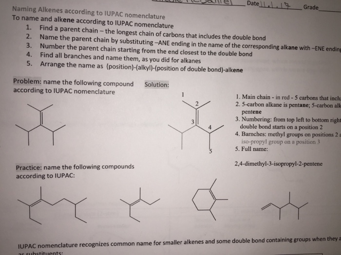Solved Datell Grade Naming Alkenes according to IUPAC | Chegg.com