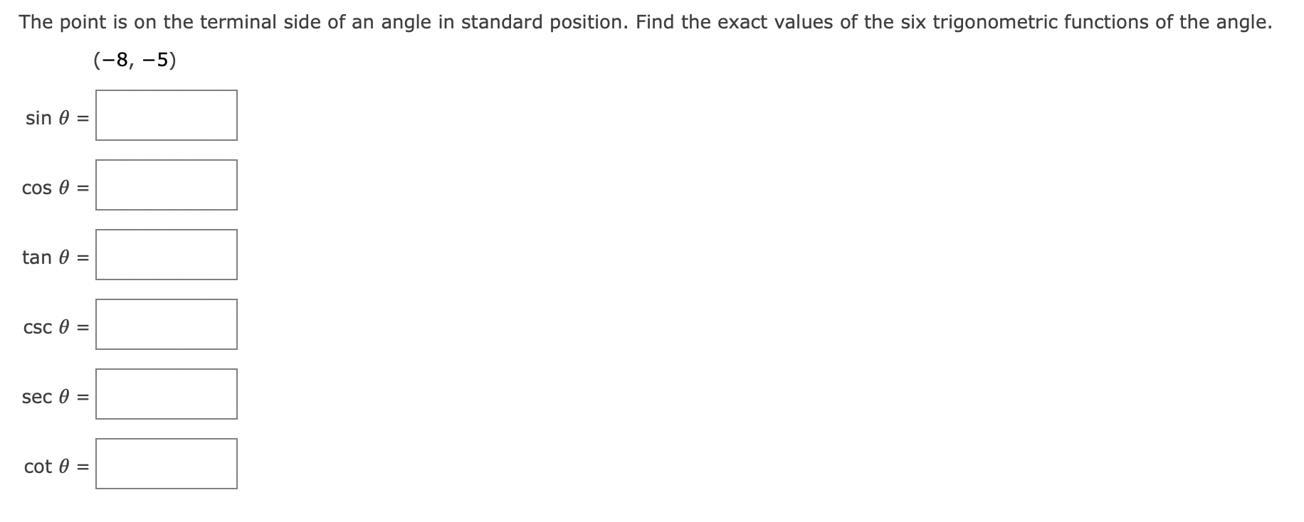 Solved The point is on the terminal side of an angle in | Chegg.com