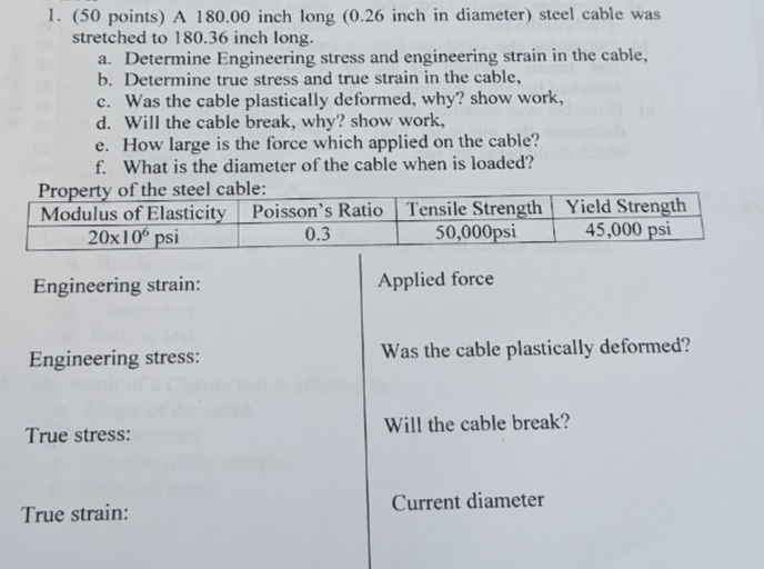 Solved 1. (50 points) A 180.00 inch long (0.26 inch in | Chegg.com