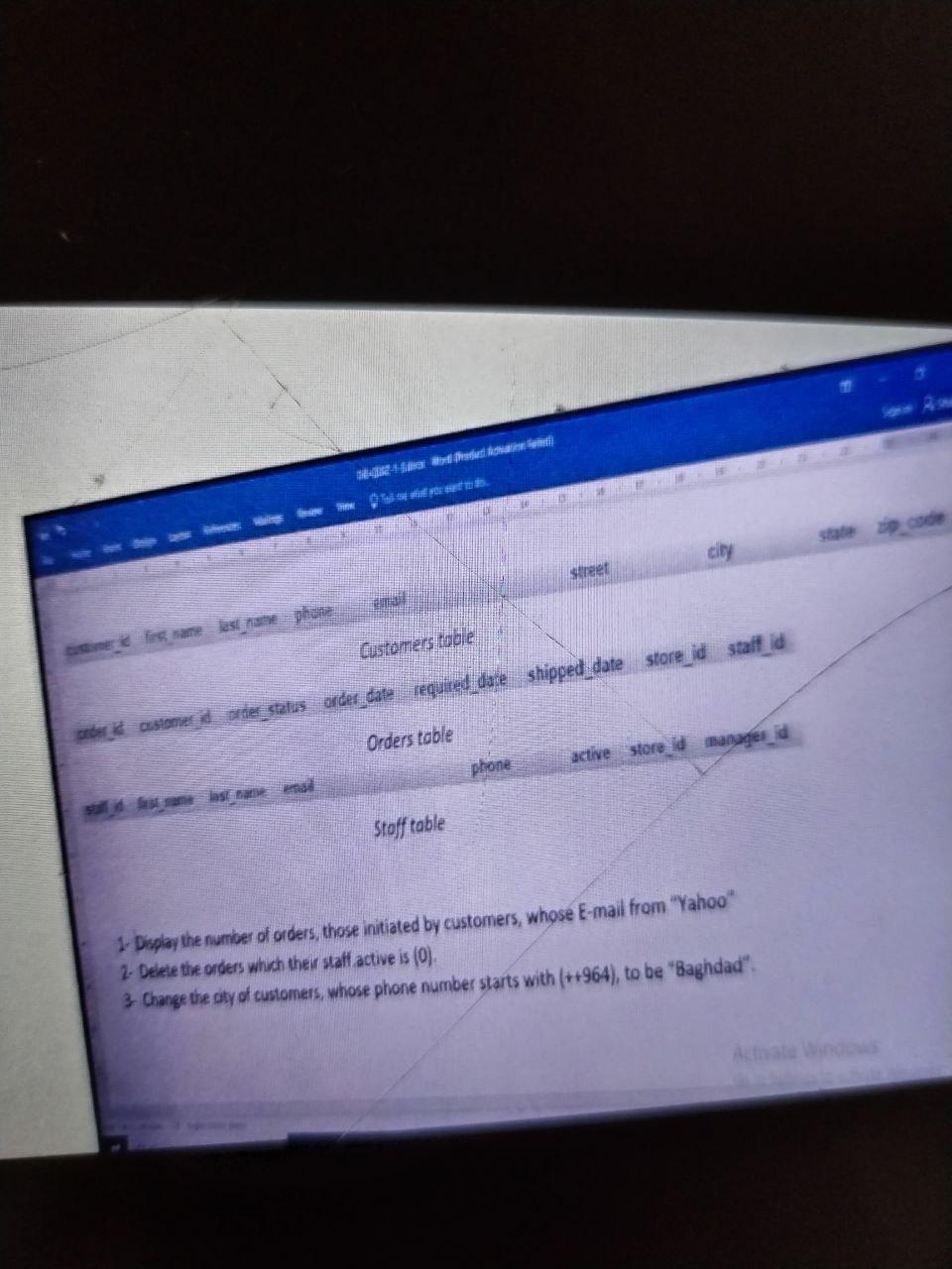 Solved 1. Display the number of orders, those initiated by | Chegg.com