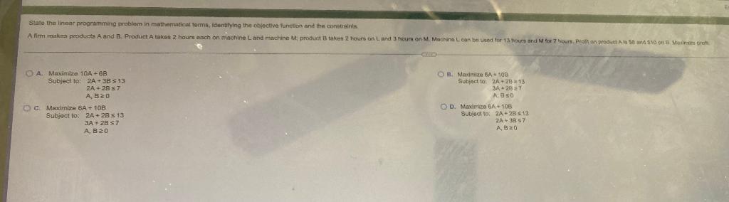 Solved State the linear programming problem in mathematical | Chegg.com