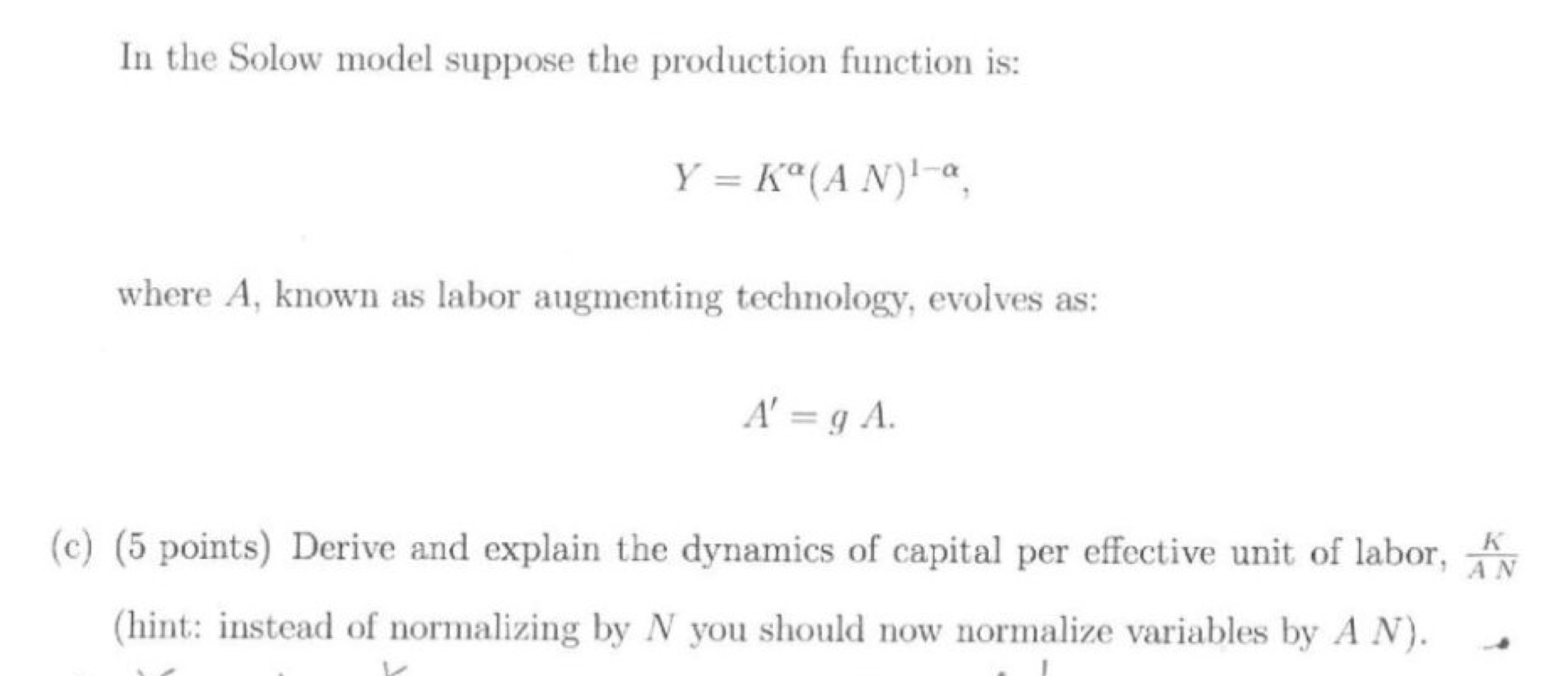 Solved In the Solow model suppose the production function | Chegg.com