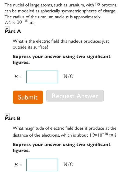 Solved The nuclei of large atoms, such as uranium, with 92 | Chegg.com