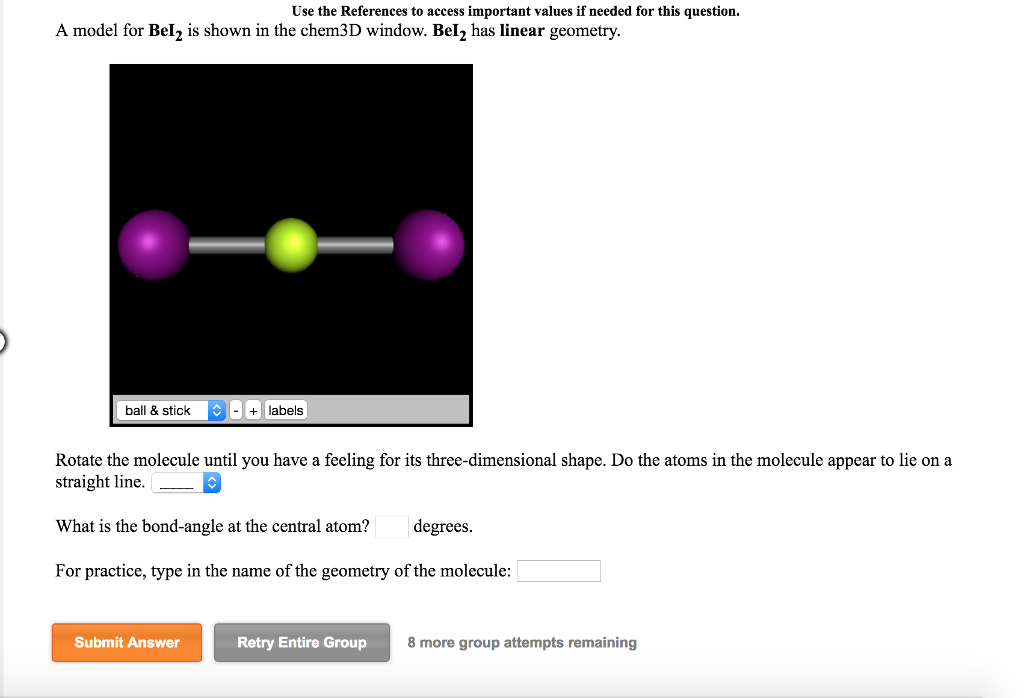 Solved A model for BeI2 is shown in the chem3D window. BeI2 | Chegg.com