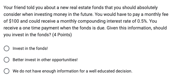 Solved Your friend told you about a new real estate fonds | Chegg.com