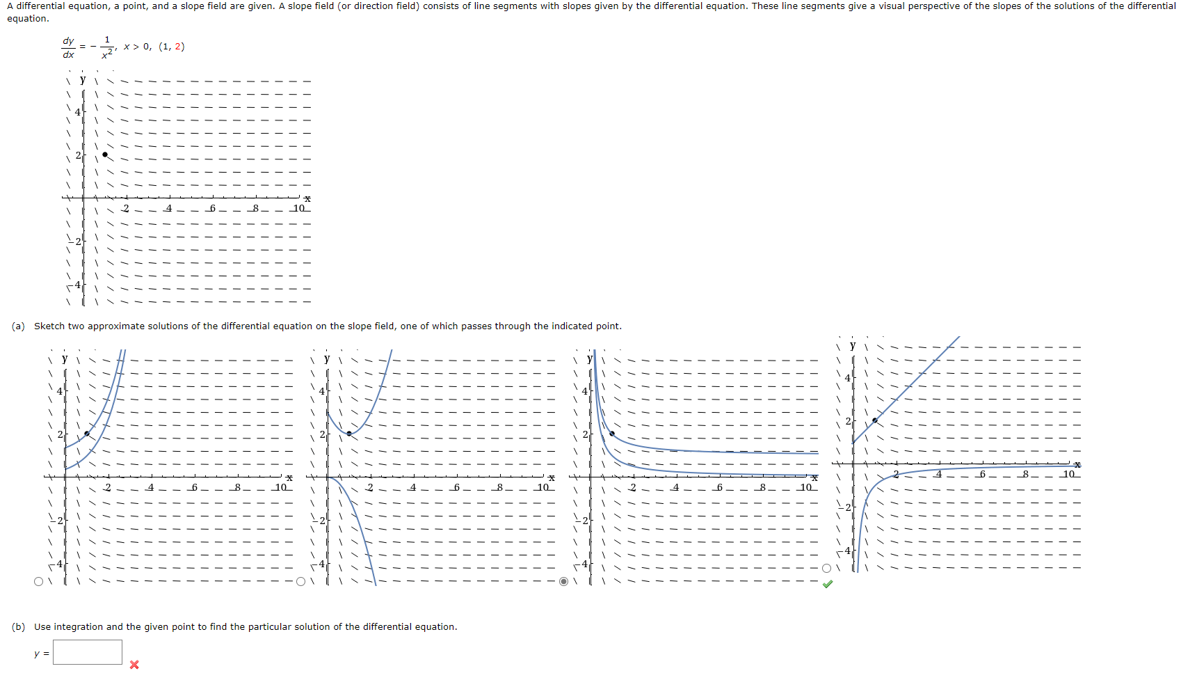Solved dvdy=−r21,x>0,(1,2) (a) Sketch two approximate | Chegg.com