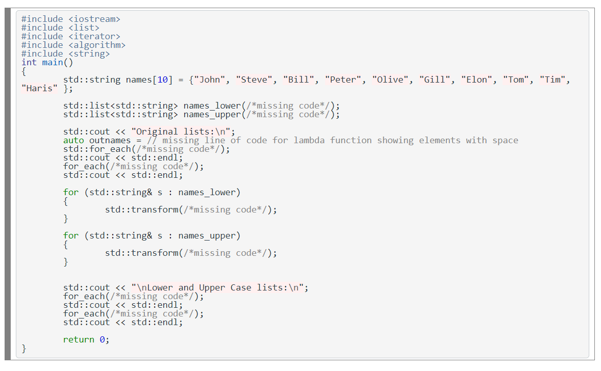 Solved The program below is expected to populate 2 lists | Chegg.com