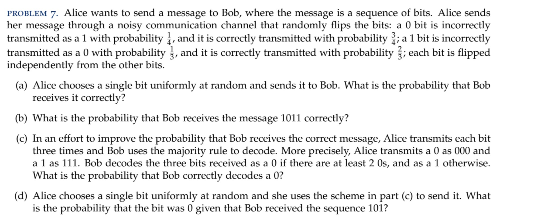 Solved PROBLEM 7. Alice wants to send a message to Bob, | Chegg.com
