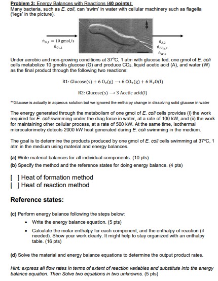 Solved Problem 3: Energy Balances with Reactions (40 | Chegg.com