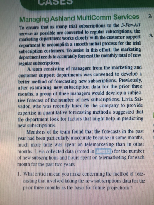 Solved CASCO 2. Managing Ashland MultiComm Services To | Chegg.com