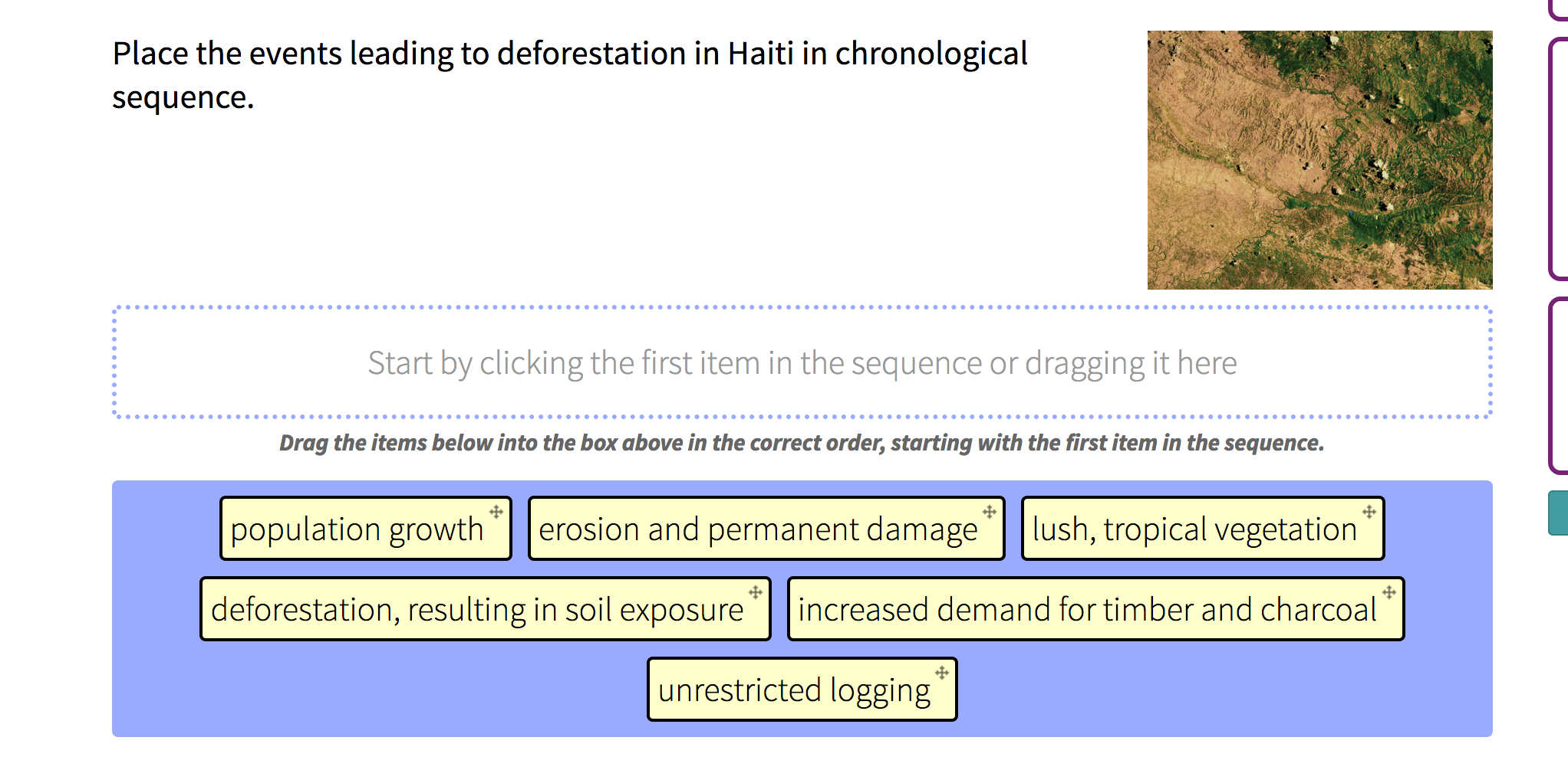 Solved Place the events leading to deforestation in Haiti in | Chegg.com