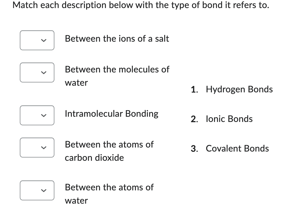 Solved Match each description below with the type of bond it | Chegg.com