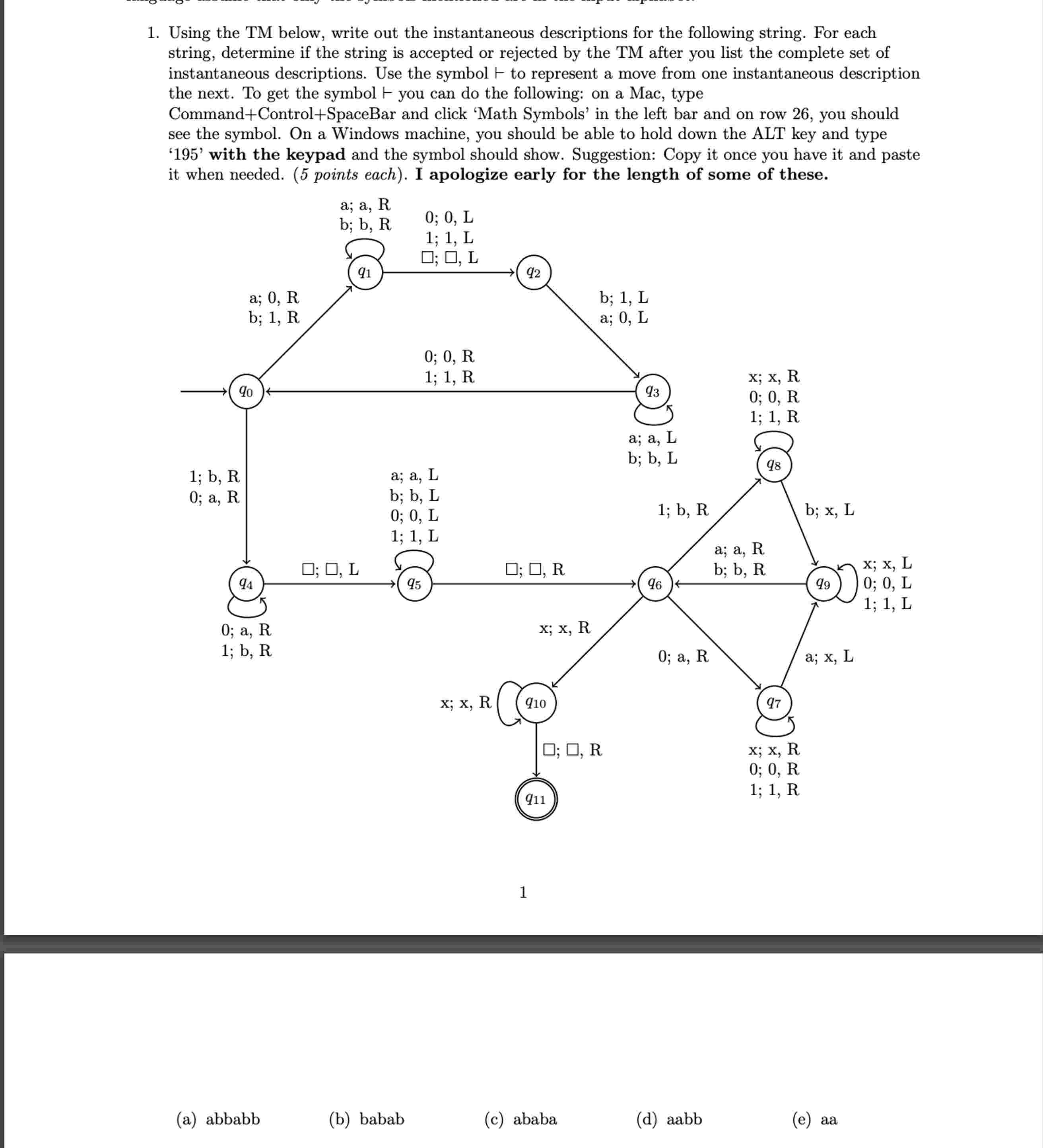 Solved Using the TM below, write out the instantaneous | Chegg.com