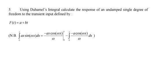 Solved 5. Using Duhamel's Integral calculate the response of | Chegg.com