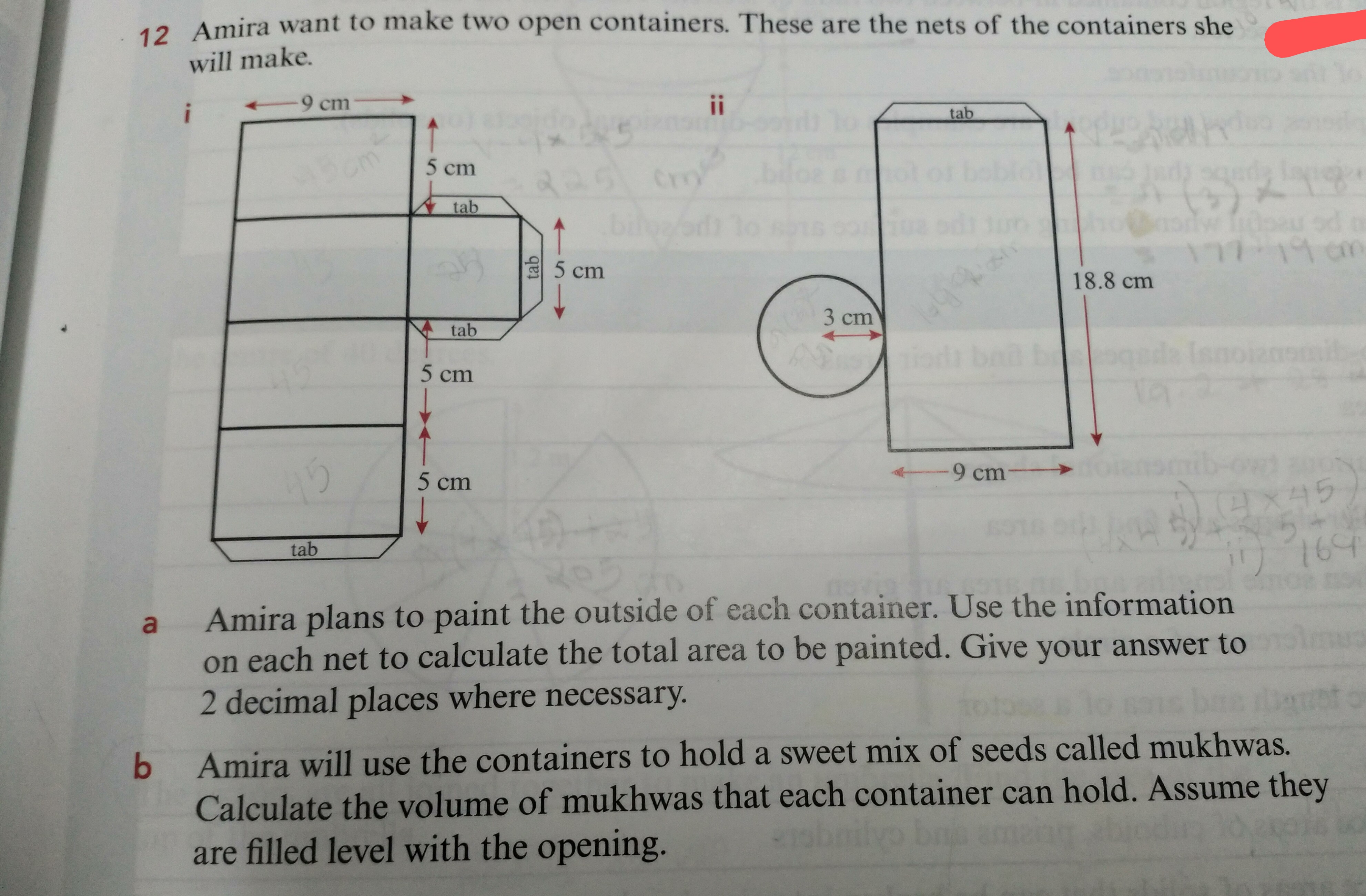 Solved 12 ﻿Amira want to make two open containers. These are | Chegg.com