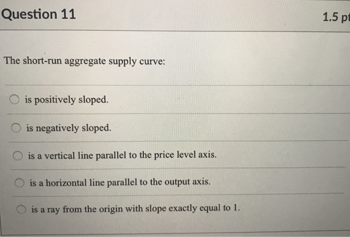Solved Question 11 1.5 pt The short-run aggregate supply | Chegg.com