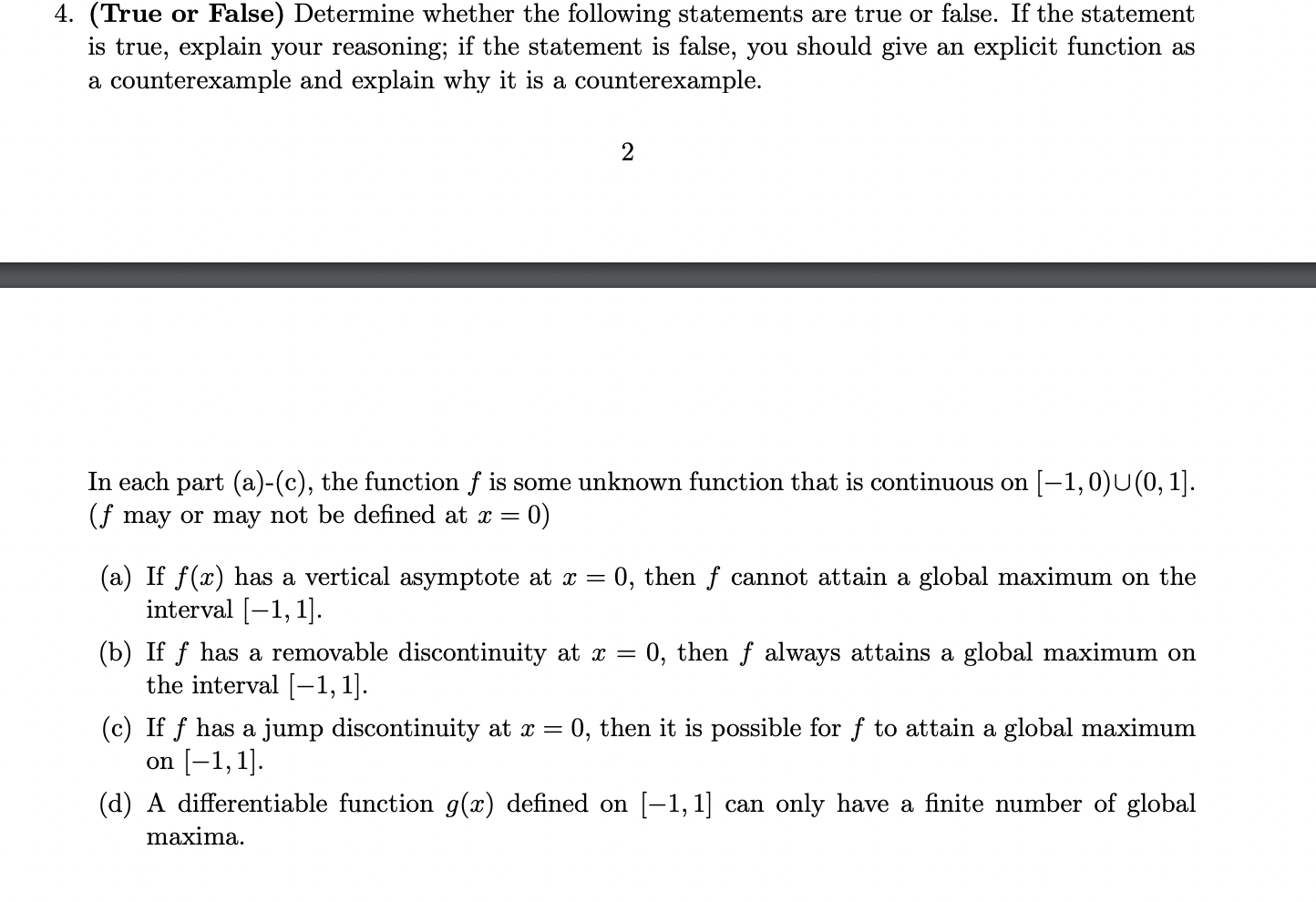 Solved 4. (True or False) Determine whether the following | Chegg.com