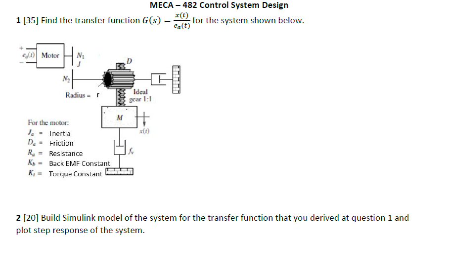Solved MECA - 482 Control System Design 1 [35] Find the | Chegg.com