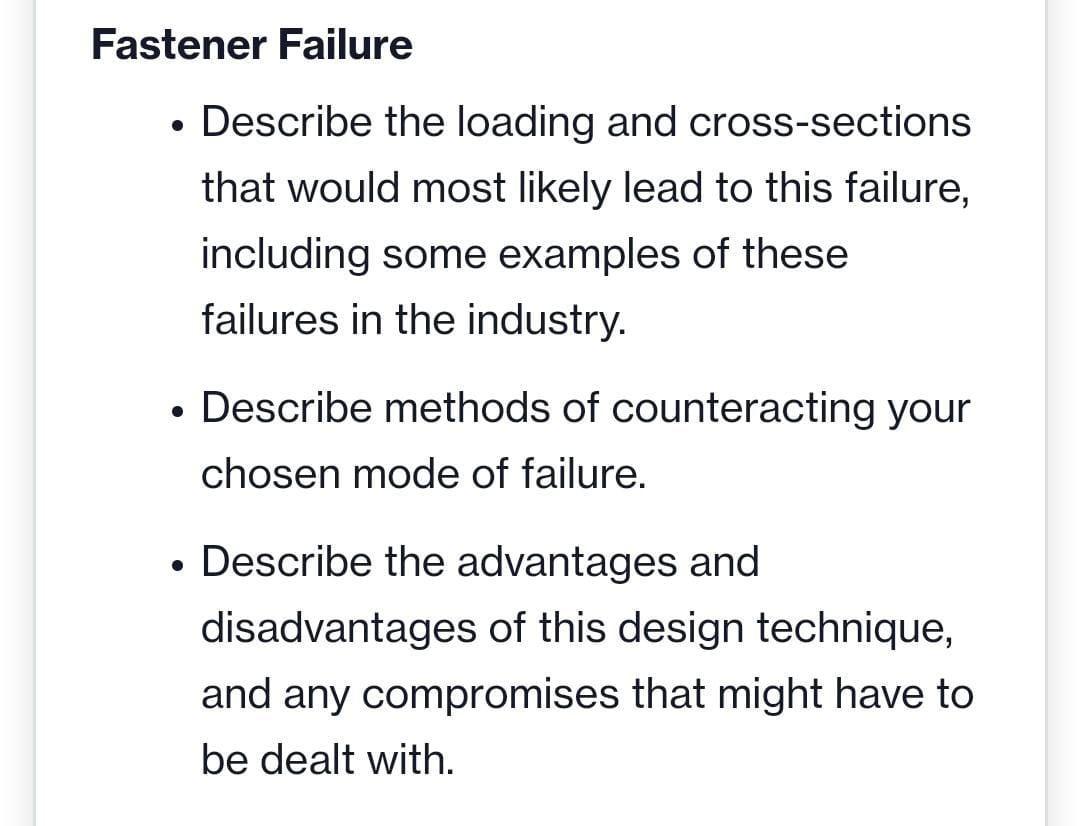 Solved Fastener Failure • Describe the loading and | Chegg.com