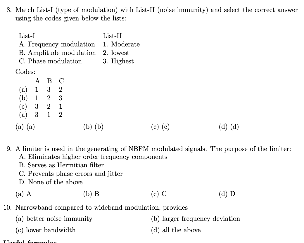 Solved 8. Match List-I (type of modulation) with List-II | Chegg.com