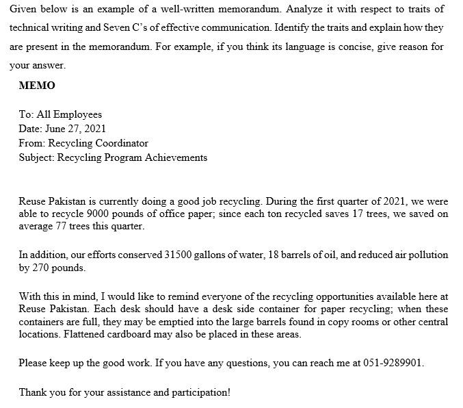 Solved Given below is an example of a well-written | Chegg.com