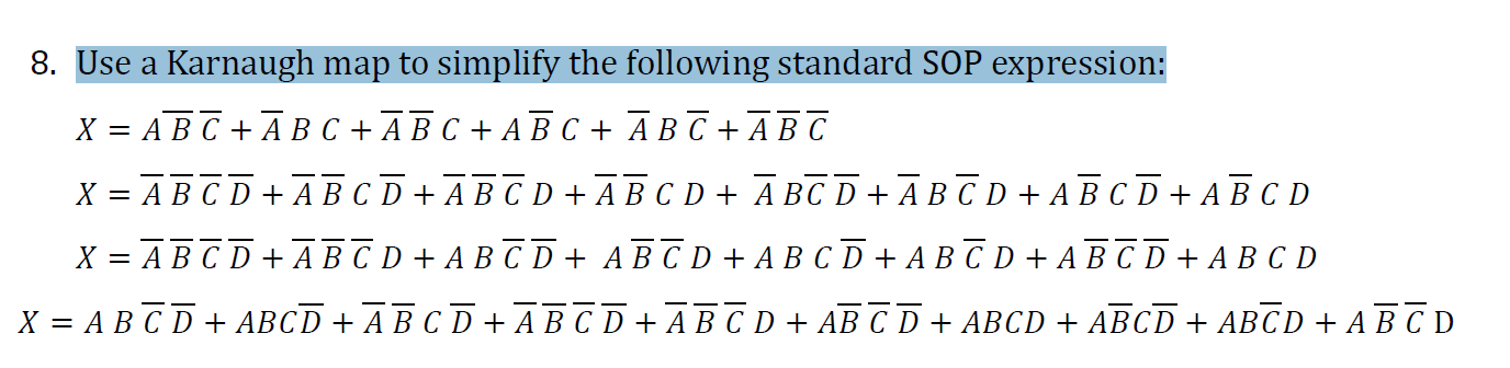 Solved 8. Use a Karnaugh map to simplify the following | Chegg.com