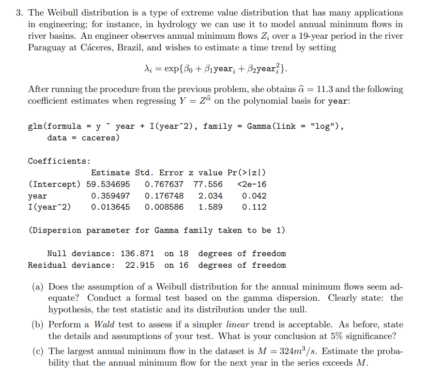 Solved The Weibull distribution is a type of extreme value | Chegg.com