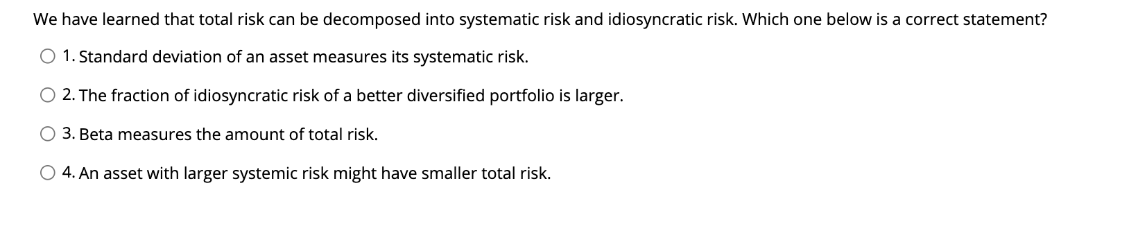 Solved We have learned that total risk can be decomposed | Chegg.com