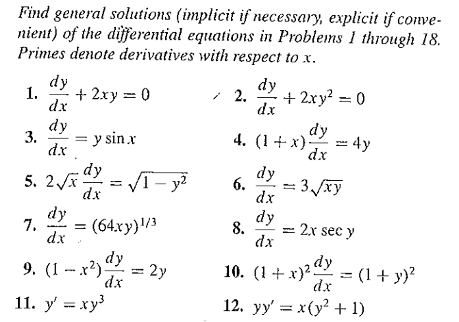 Solved Find general solutions (implicit if necessary, | Chegg.com