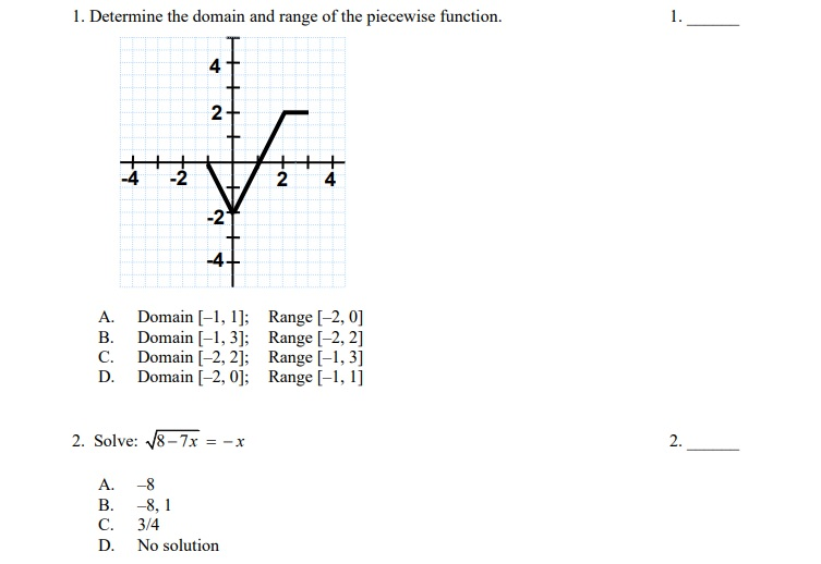 Solved 1. Determine the domain and range of the piecewise | Chegg.com