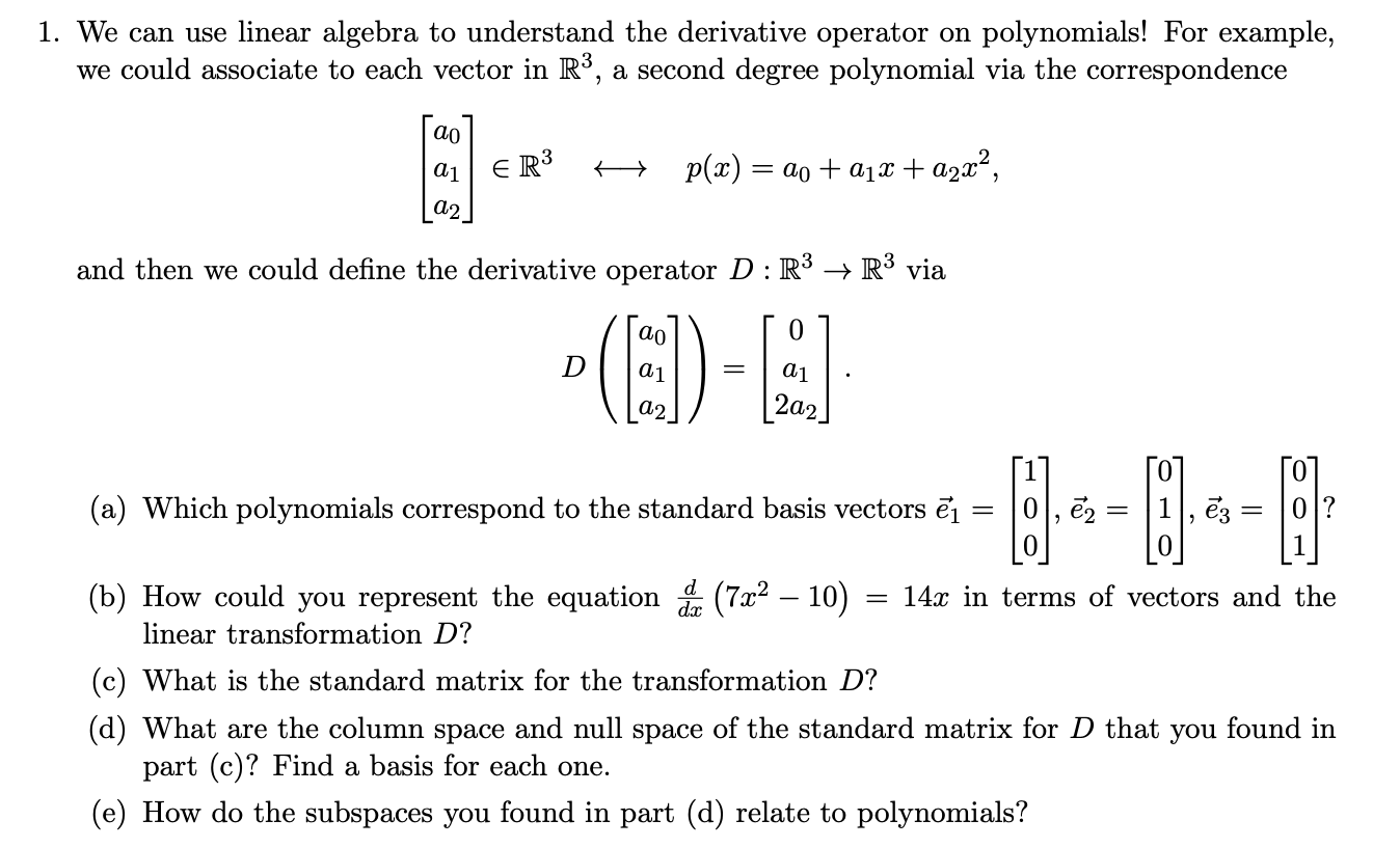 Solved 1. We can use linear algebra to understand the | Chegg.com