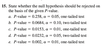 Solved 15. State whether the null hypothesis should be | Chegg.com
