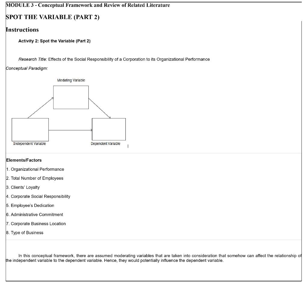 Solved MODULE 3 - Conceptual Framework and Review of Related | Chegg.com