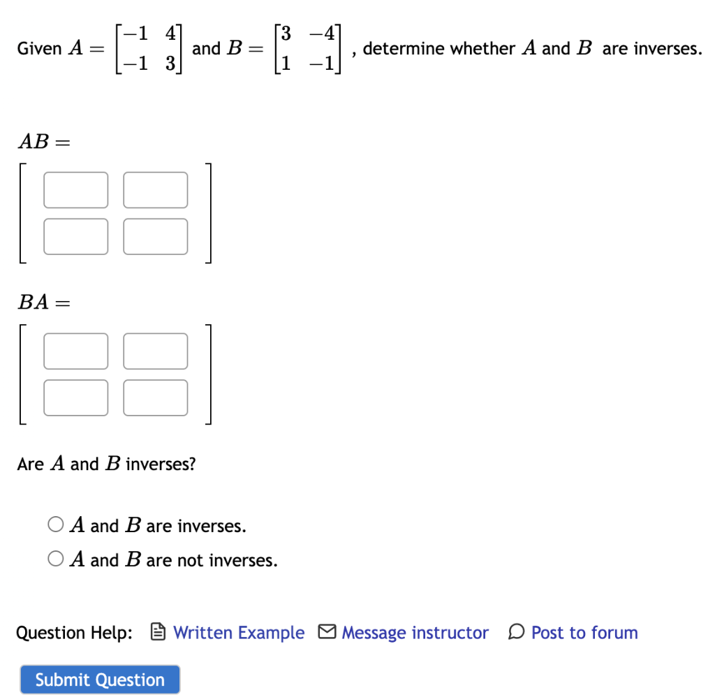 Solved Given A and B, determine whether and A and B are | Chegg.com